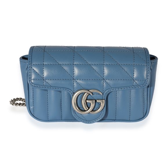 Gucci | Bags | Gucci Blue Leather Aria Gg Marmont Super Mini Shoulder ...